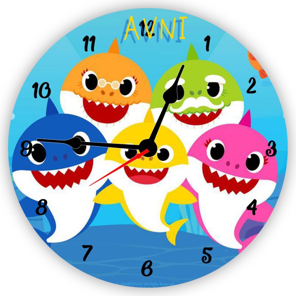 Clock – Baby Shark – Personalize with Name – Mom’s Charm