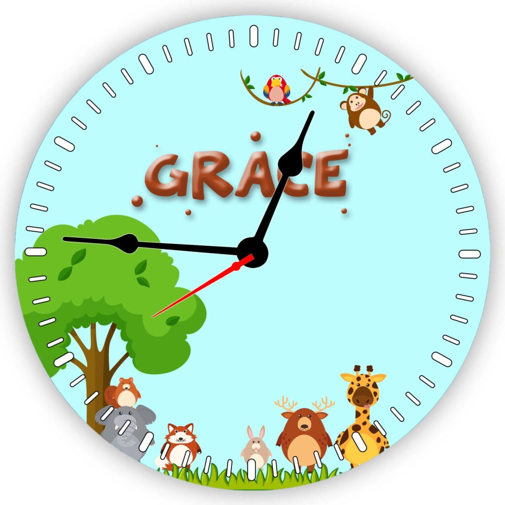 Clock – Animals – Personalize with Name – Mom’s Charm